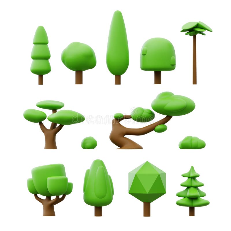Cartoon Trees Set. 3D Rendered Illustration. Stock Illustration ...