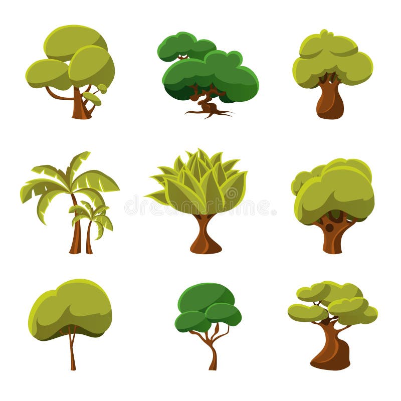 Cartoon Trees Set Vector Illustration Stock Vector - Illustration of ...