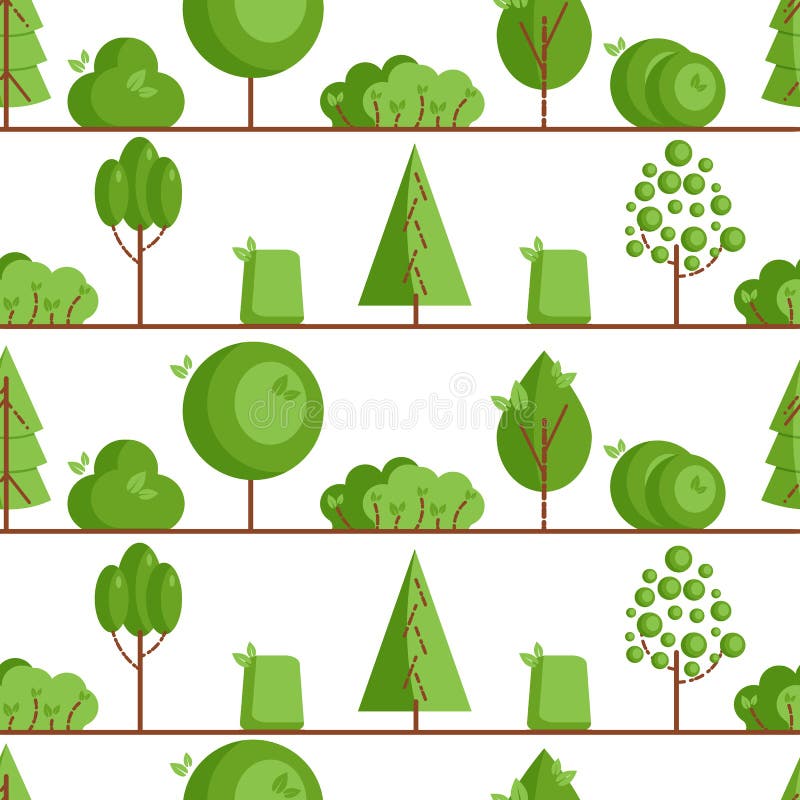 Cartoon Trees on a White Background. Seamless Pattern. Flat Style Stock ...