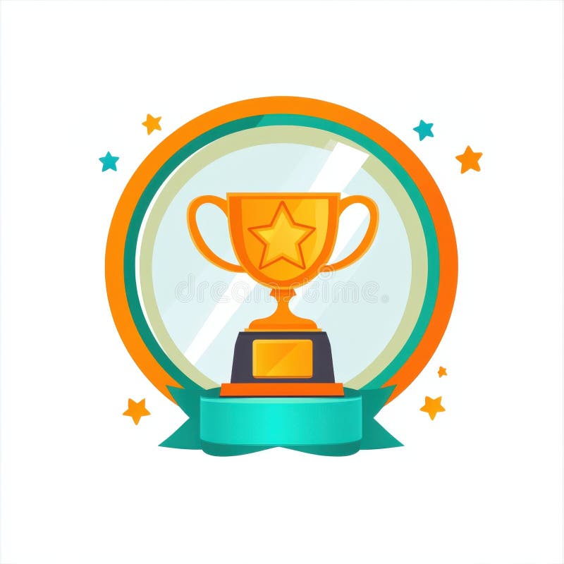 Cartoon Trophy Design with Orange Circle Ribbon Stock Illustration ...
