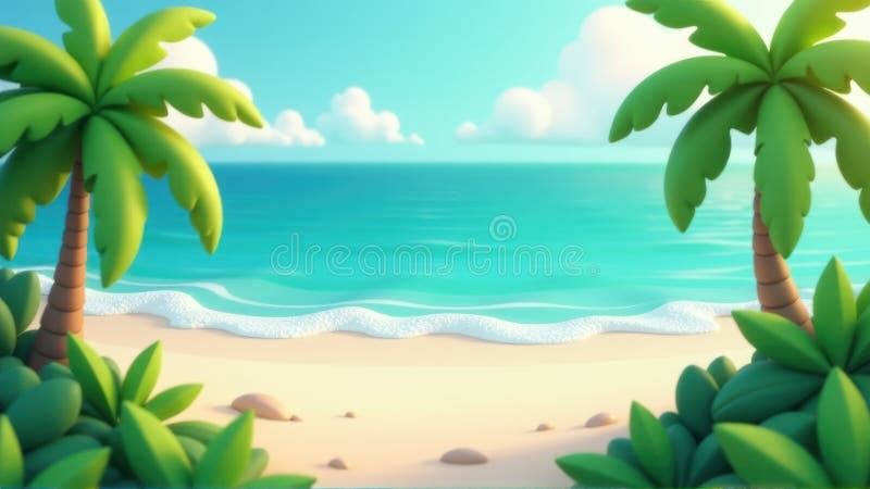 Cartoon Tropical Beach Scene Stock Illustration - Illustration of ...