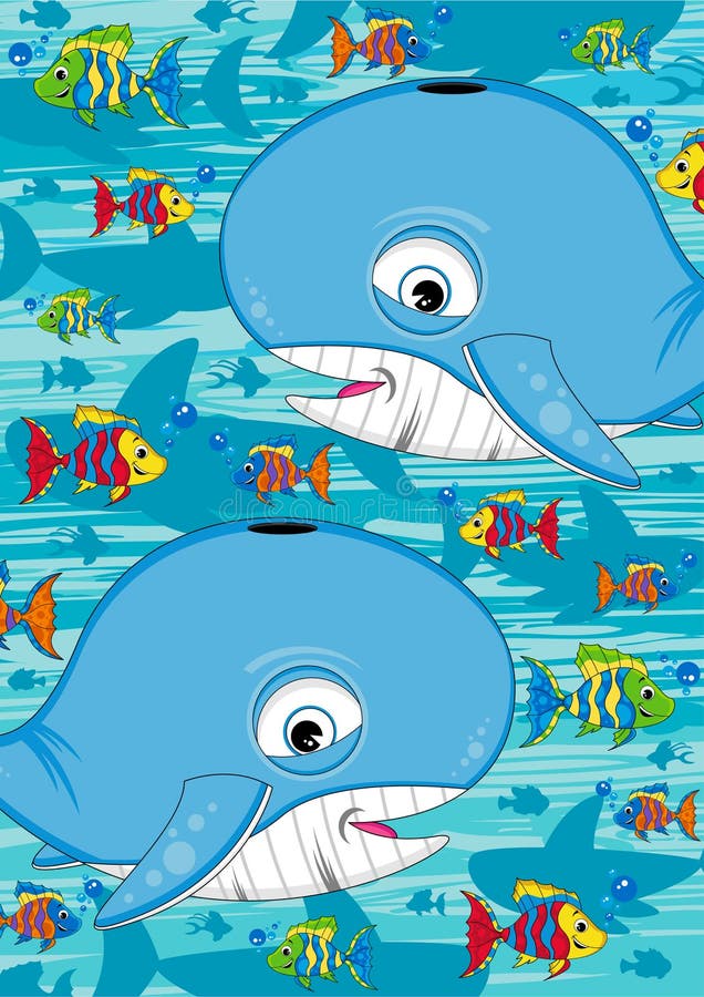 Cartoon Tropical Fish & Whale Stock Vector - Illustration of animals ...