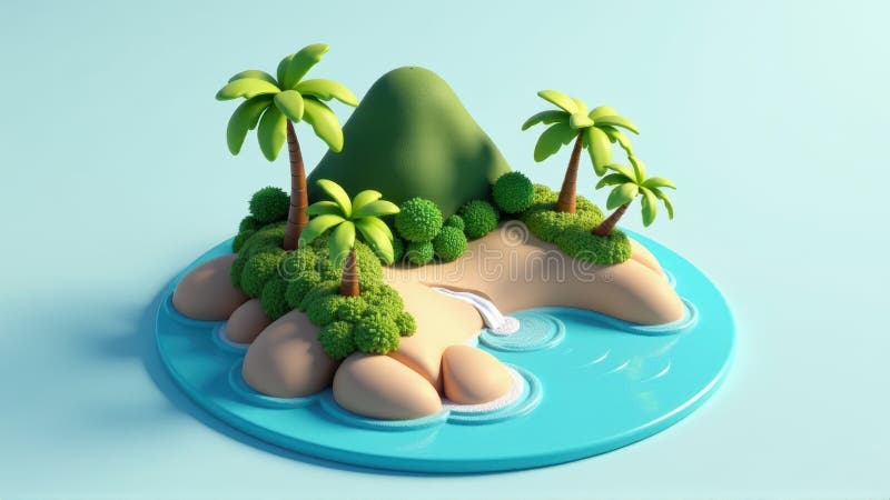 Cartoon Tropical Island Paradise on Simple Backround Stock Illustration ...