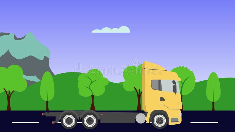 Cartoon Truck Running on the Way Animation, Hills and Mountains ...
