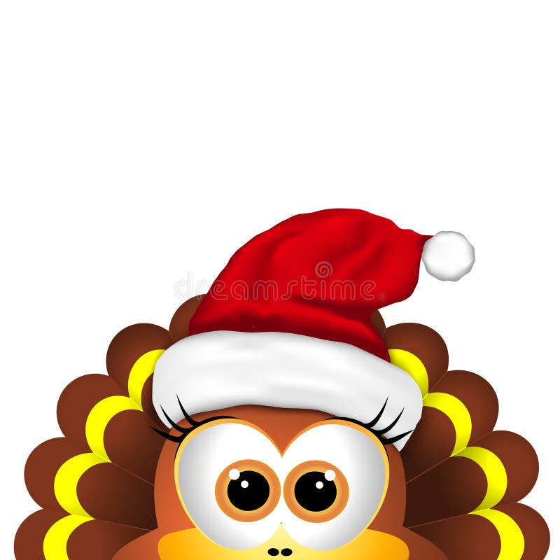 Cartoon Turkey in Santa Hat. Card for Christmas Stock Vector ...