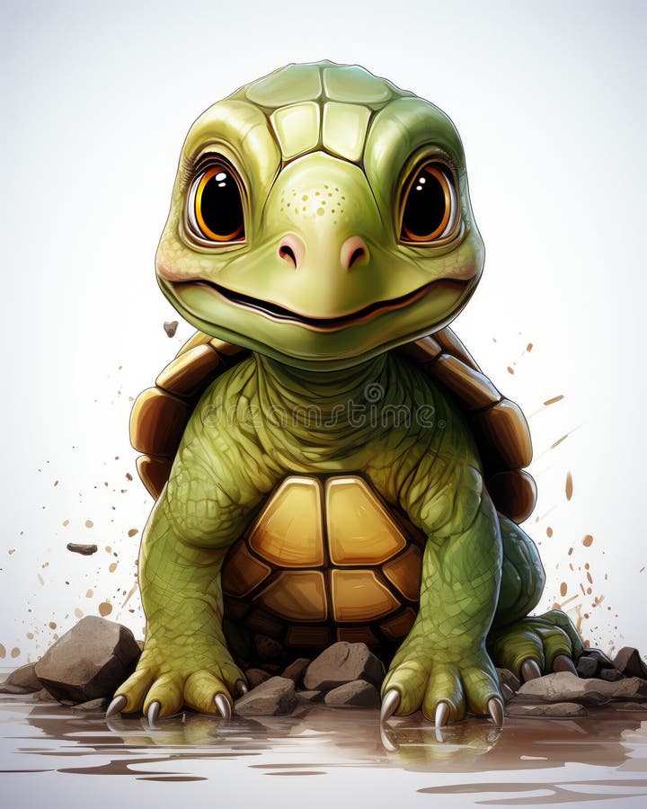 A Cartoon Turtle with Big Eyes Sitting on a Pile of Rocks. Generative ...