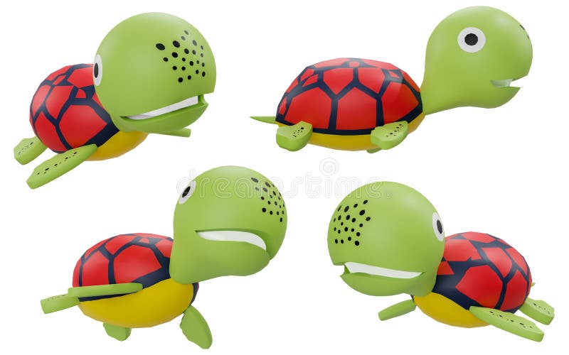 Cartoon Turtle Different Angles Isolated on White Background High ...