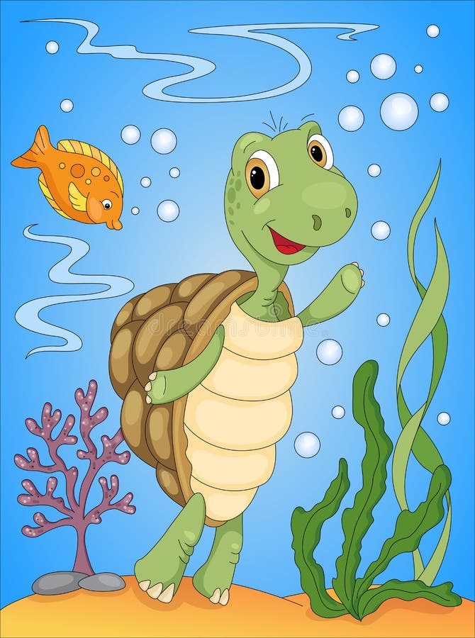 Cartoon Turtle and Fish in the Ocean. Color by Number Educational Game ...