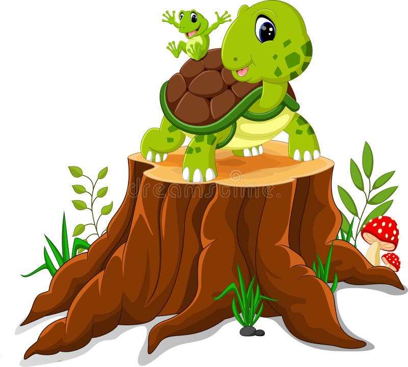 Cartoon Turtle and Frog Posing Stock Vector - Illustration of cheerful ...
