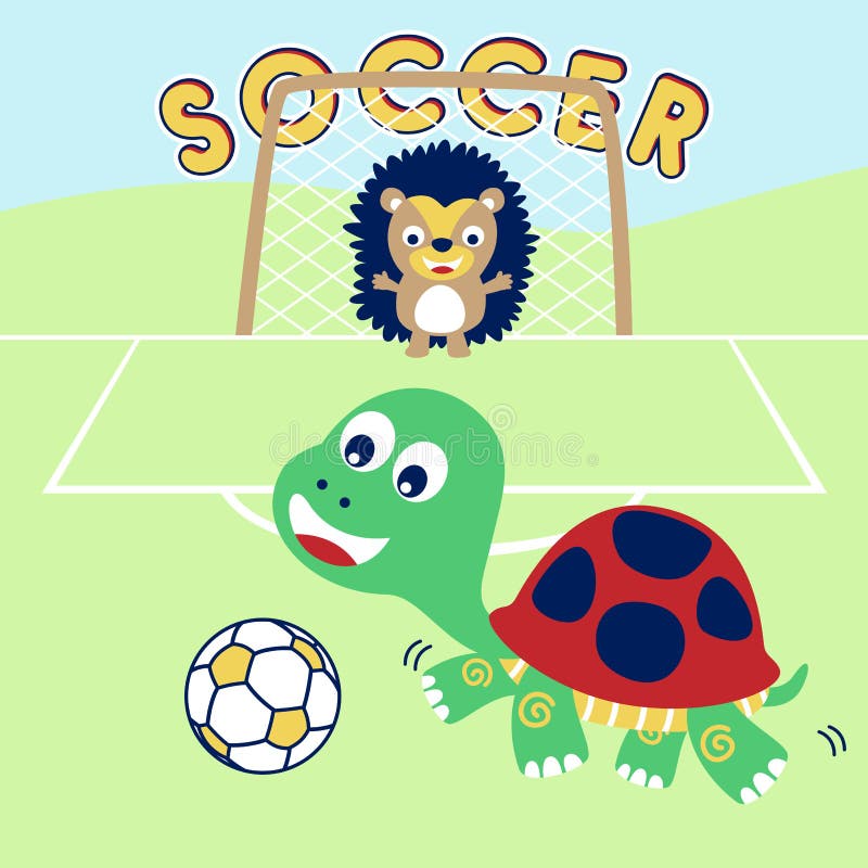 Cartoon of Turtle with Hedgehog Play Soccer Stock Vector - Illustration ...