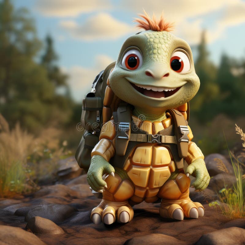 Cartoon Turtle with Hiking Backpack Stock Illustration - Illustration ...