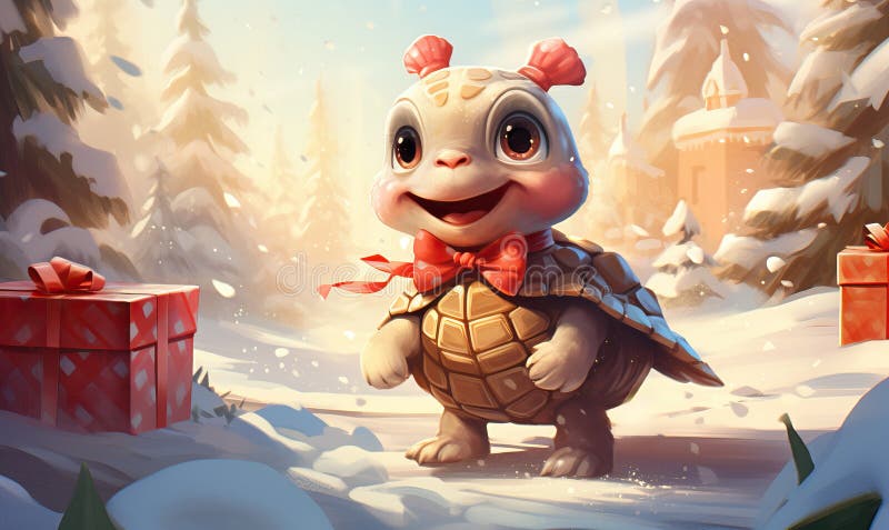 Cartoon Turtle Hurries through the Winter Forest. Stock Illustration ...