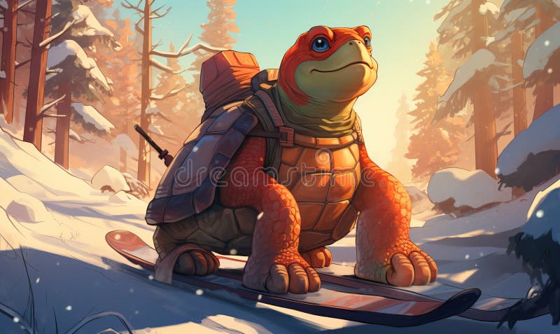 Cartoon Turtle Hurries through the Winter Forest. Stock Illustration ...
