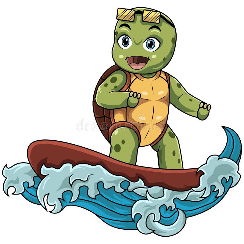 Cartoon Turtle Surfing in the Sea Stock Vector - Illustration of book ...