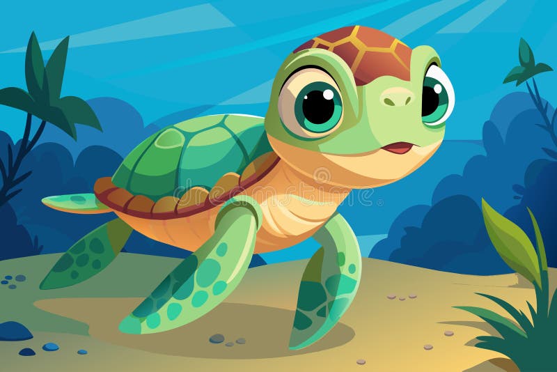 A Cartoon Turtle is Walking on the Beach Stock Vector - Illustration of ...