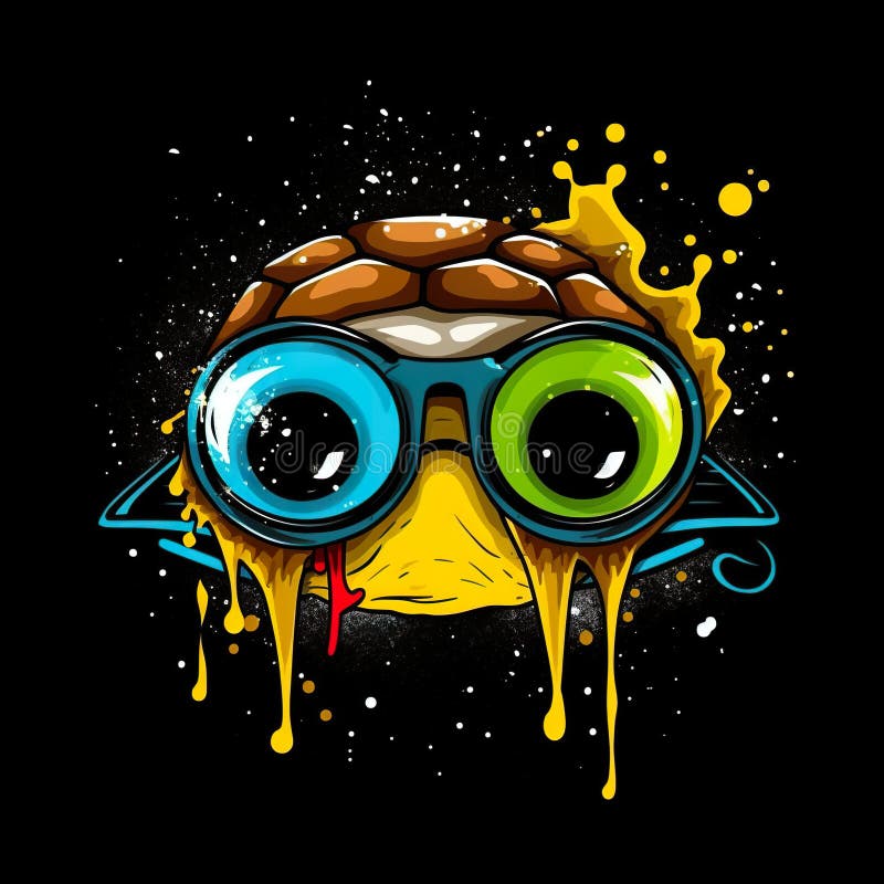 A Cartoon Turtle Wearing Goggles and Melting Paint. Generative AI Image ...