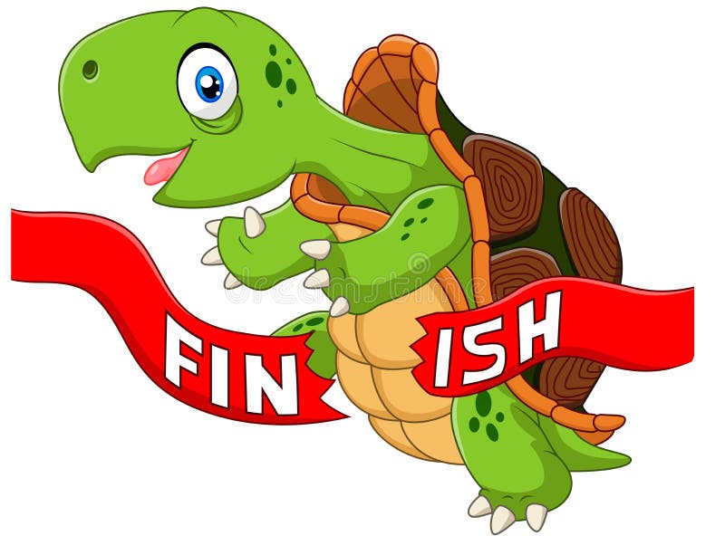 Cartoon Turtle Wins by Crossing the Finish Line Stock Vector ...