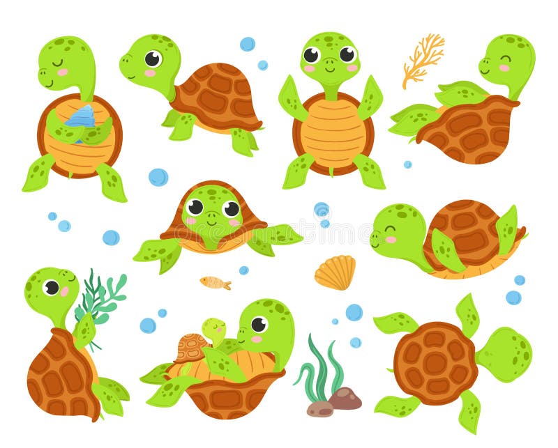 Cartoon Turtle. Cute Tortoise Wild Animal Vector Characters Isolated ... Cartoon Turtle. Cute Tortoise Wild Animal Vector Characters Isolated ...