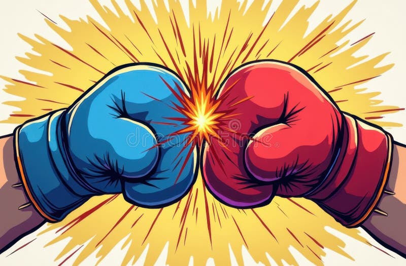 Cartoon of Two Boxing Gloves Hitting Each Other at 9-12-2024 Stock ...