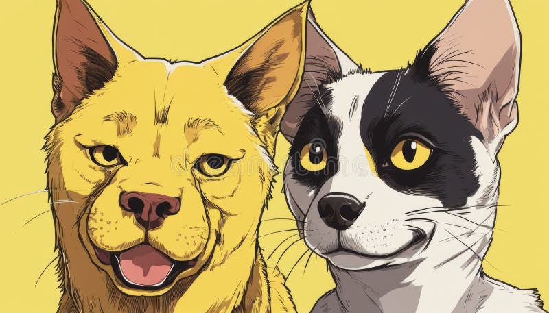 A Cartoon of Two Cats with Yellow Eyes Stock Illustration ...