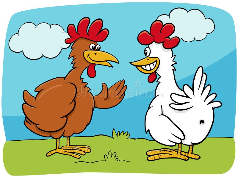 Cartoon Two Chickens Farm Birds Characters Talking Stock Vector ...
