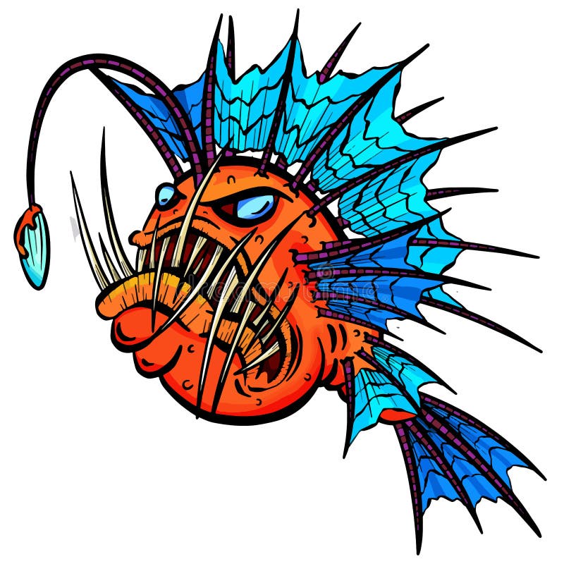 Cartoon Ugly and Evil Deep Sea Angler Fish Cartoon Character Stock ...
