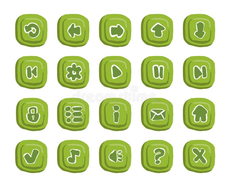 Cartoon Ui Game Button Set, Collection of Green Interface Game Buttons ...