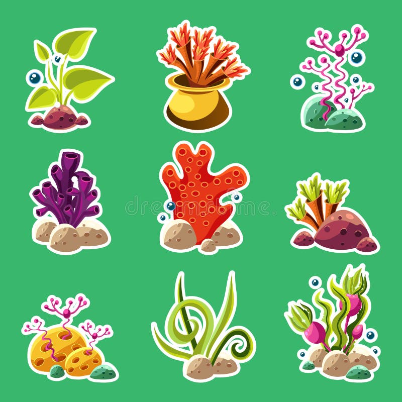 Cartoon Underwater Plants and Creatures Stock Vector - Illustration of ...