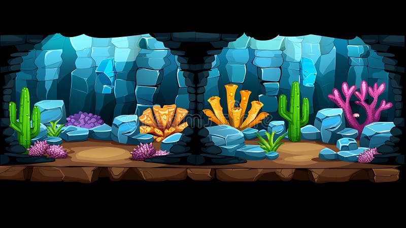 Cartoon Underwater Scene with Corals and Stones. Vector Illustration ...