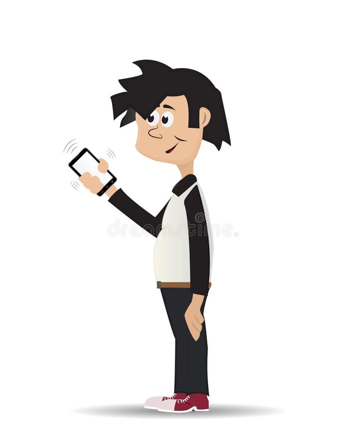 Cartoon Using Handphone stock illustration. Illustration of holding ...