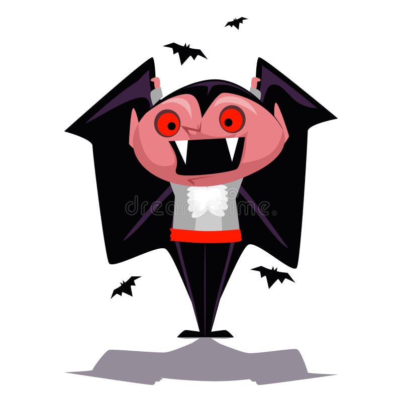 Cute Cartoon Vampire with Red Eyes. Vector Illustration of Dracula ...