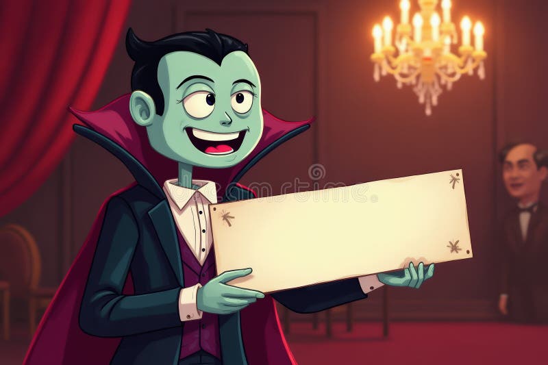 Cartoon Vampire Holding Blank Sign in Room Stock Image - Image of ...