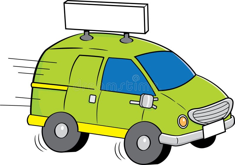 Cartoon van with a sign. stock vector. Illustration of funny - 83941873