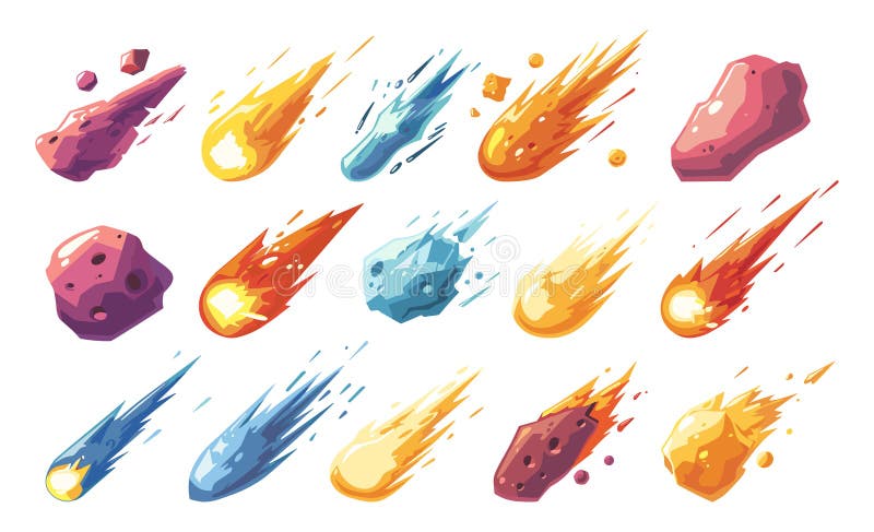 Cartoon Various Comets and Meteorites Set. Simple Cartoon Style Icons ...