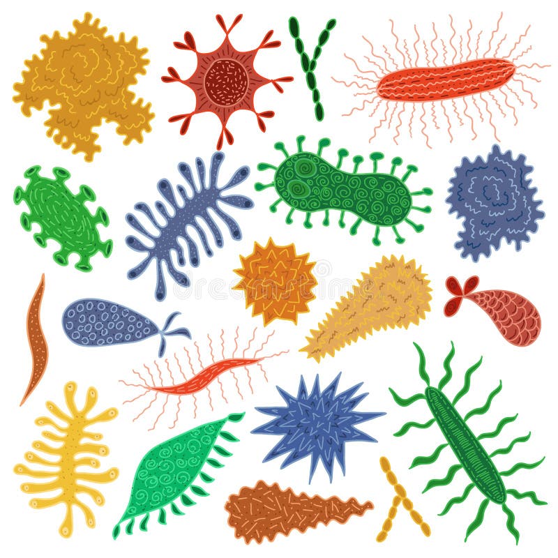 Cartoon various microbes stock vector. Illustration of cartoon - 76705277