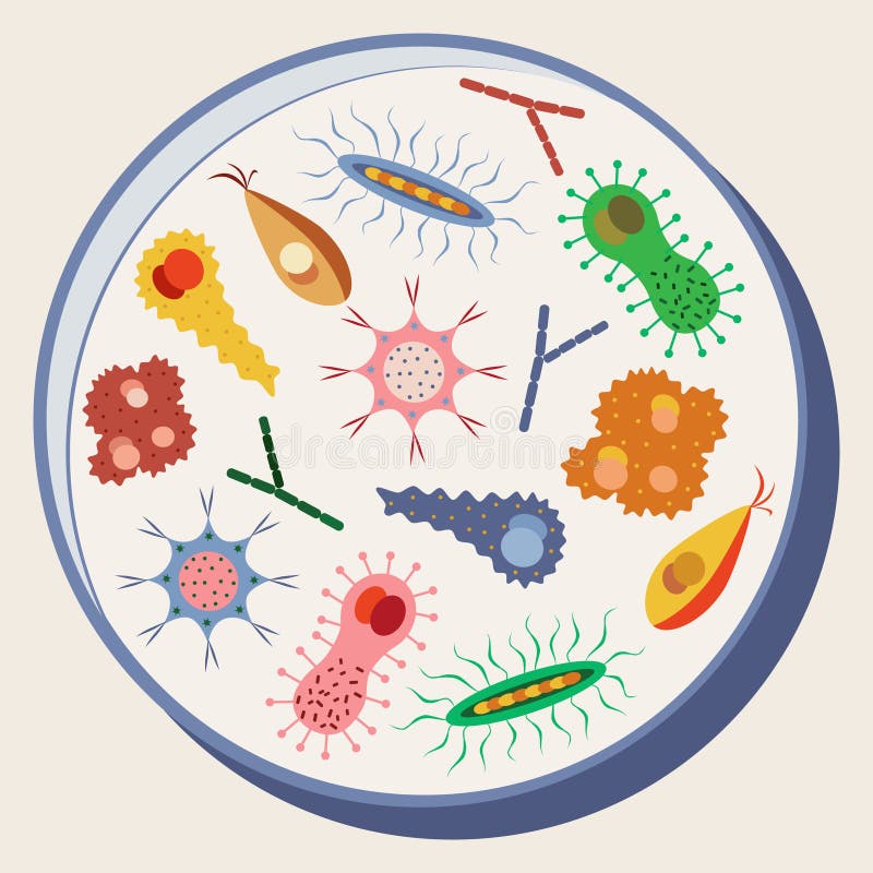 Cartoon various microbes stock illustration. Illustration of nucleus ...