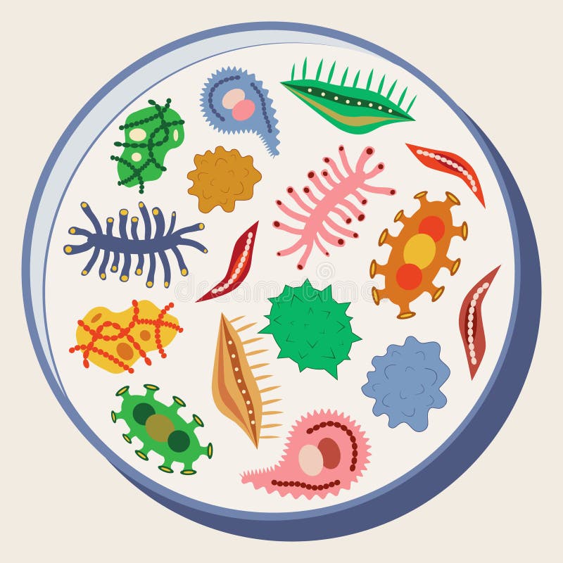 Cartoon various microbes stock illustration. Illustration of nucleus ...