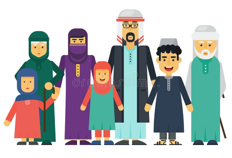 Vector - Arab Family. Saudi Cartoon Man and Woman Holding Hands. Vector ...