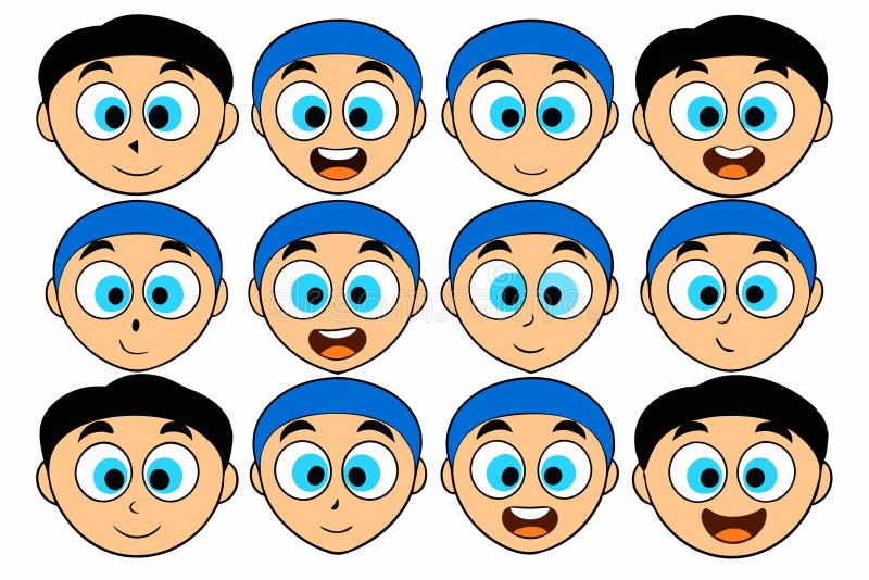 Cartoon Vector Art Featuring Twelve Identical Character Faces Stock ...