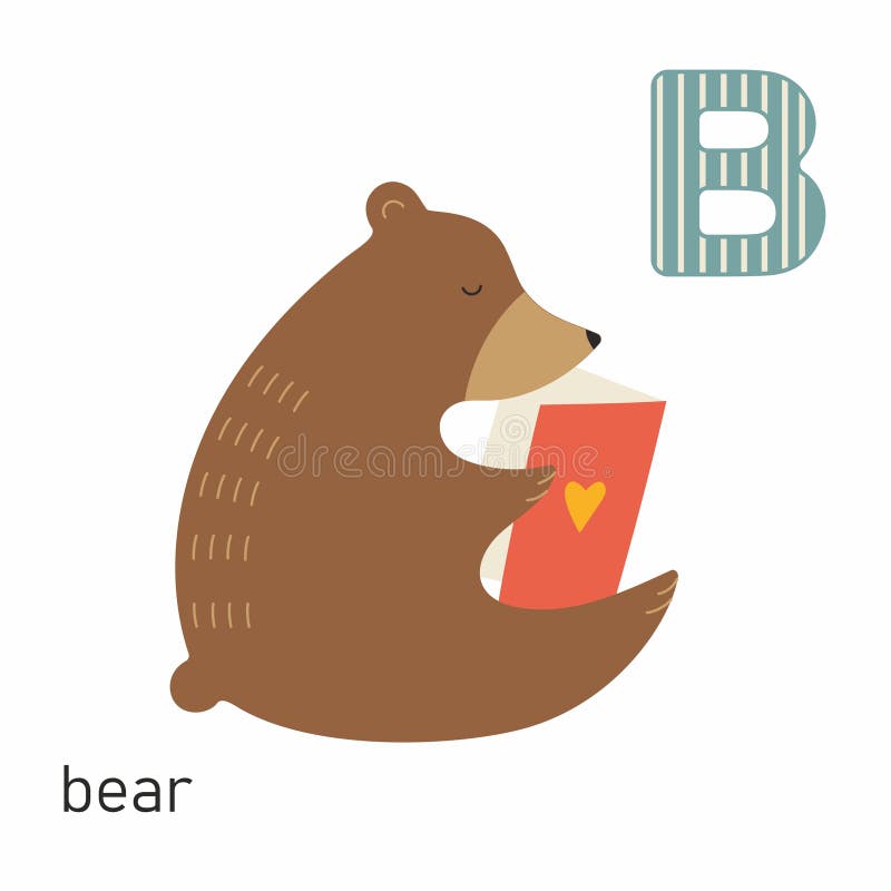 Cartoon Vector Bear Isolated on White Background with Letter B and ...