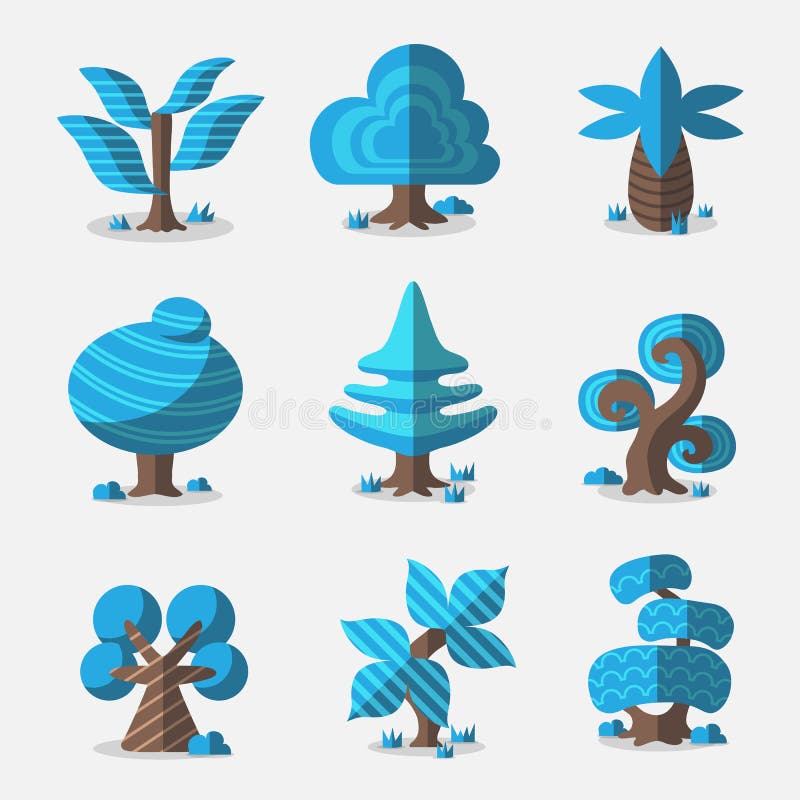 Cartoon Vector Blue Trees Collection Stock Illustrations – 898 Cartoon ...