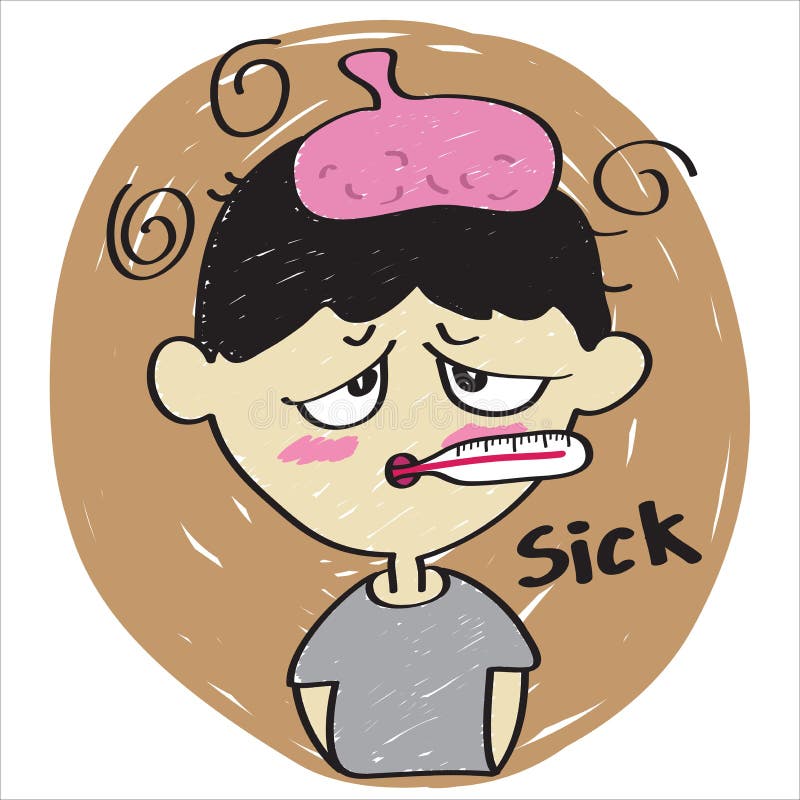 Ill Kid With Fever Thermometer - Cute Cartoon Boy Illustration Stock ...