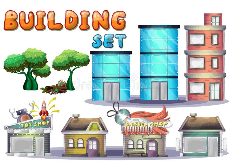 Cartoon Vector Building Set for Game and Animation Stock Vector ...