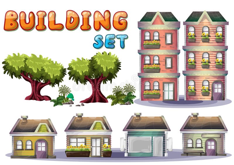 Cartoon Vector Building Set for Game and Animation Stock Vector ...