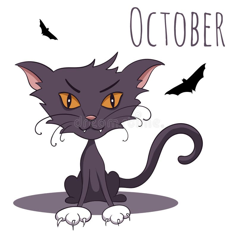 Cartoon Vector Cat for Calendar Month October Stock Vector ...