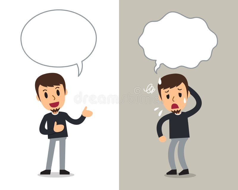 Cartoon Vector Character Man Expressing Different Emotions with Speech ...