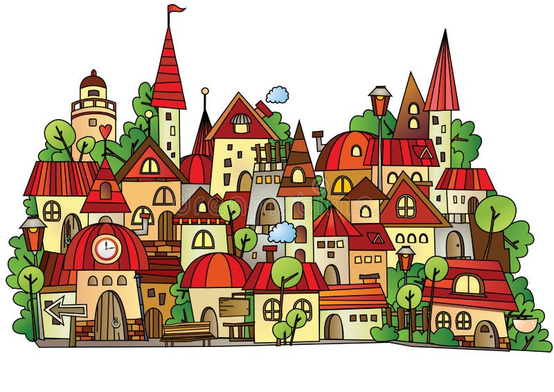 Cartoon Vector Drawing Town Stock Vector - Illustration of roof ...