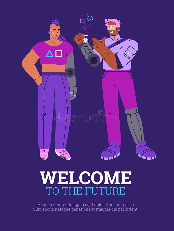 Cartoon Vector Cyberpunk People with Cybernetic Implants and Prosthesis ...