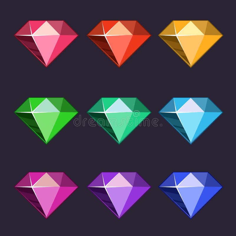 Cartoon Vector Diamonds Icons Set in Different Colors with Different ...