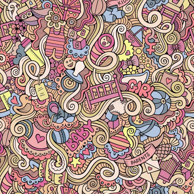 Cartoon Vector Doodle Children Seamless Pattern Stock Vector ...